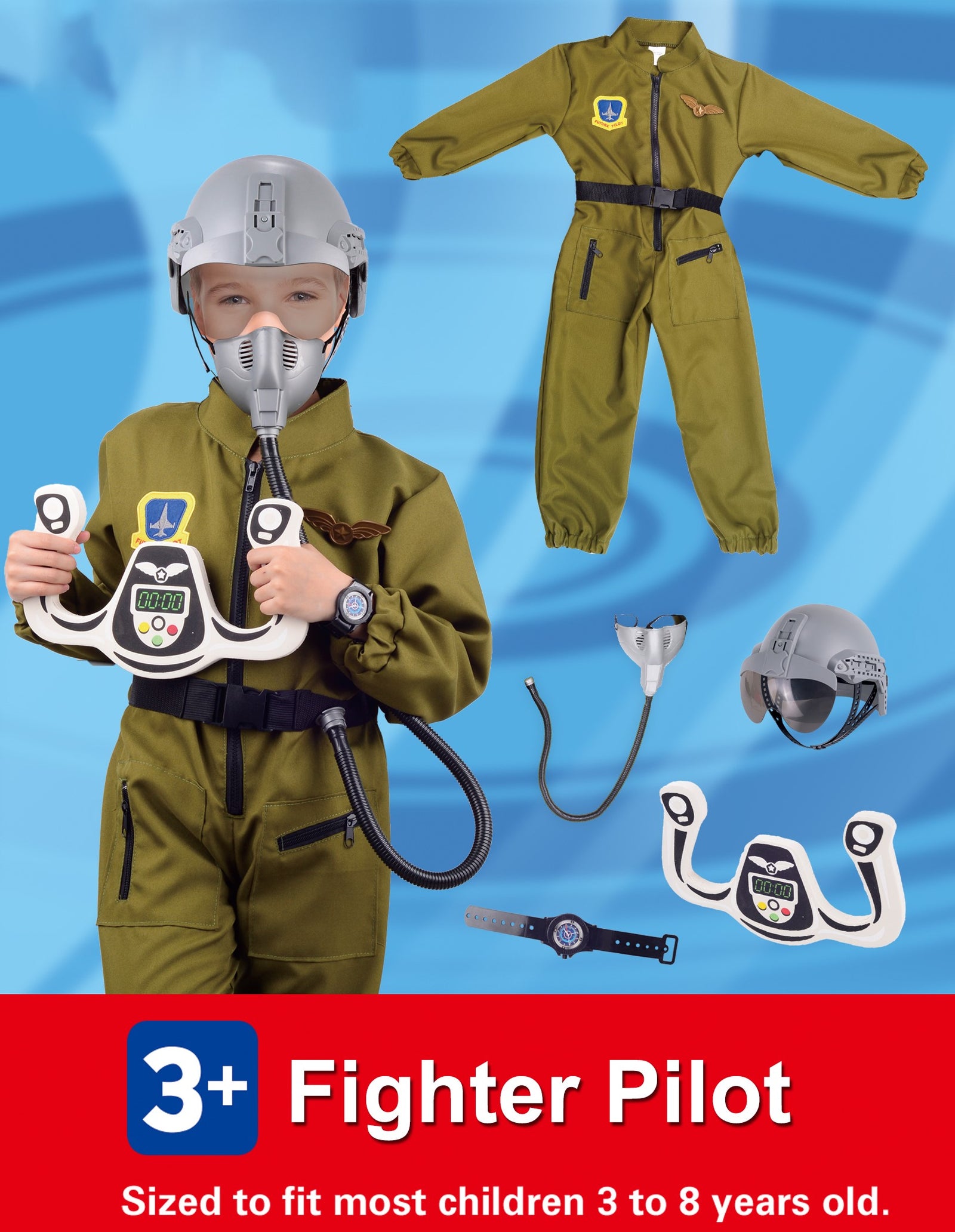 Fighter Pilot Costume With Mask & Accessories