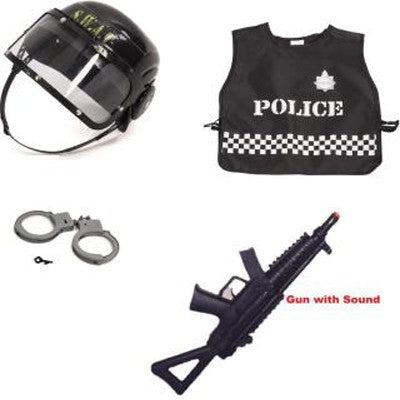 Policeman SWAT Costume with Toy Gun & Accessories