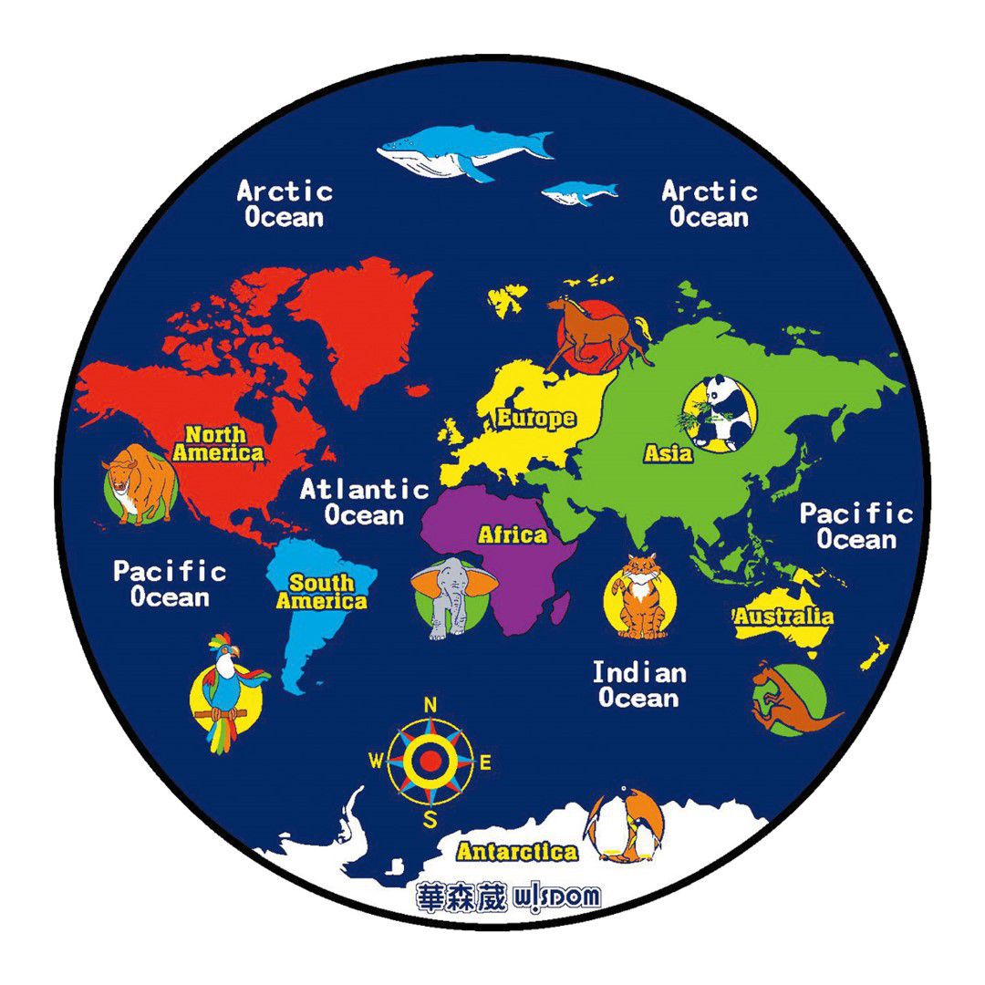 Kids Large Floor Carpet - Map Of The World (2000x2000x3mm)